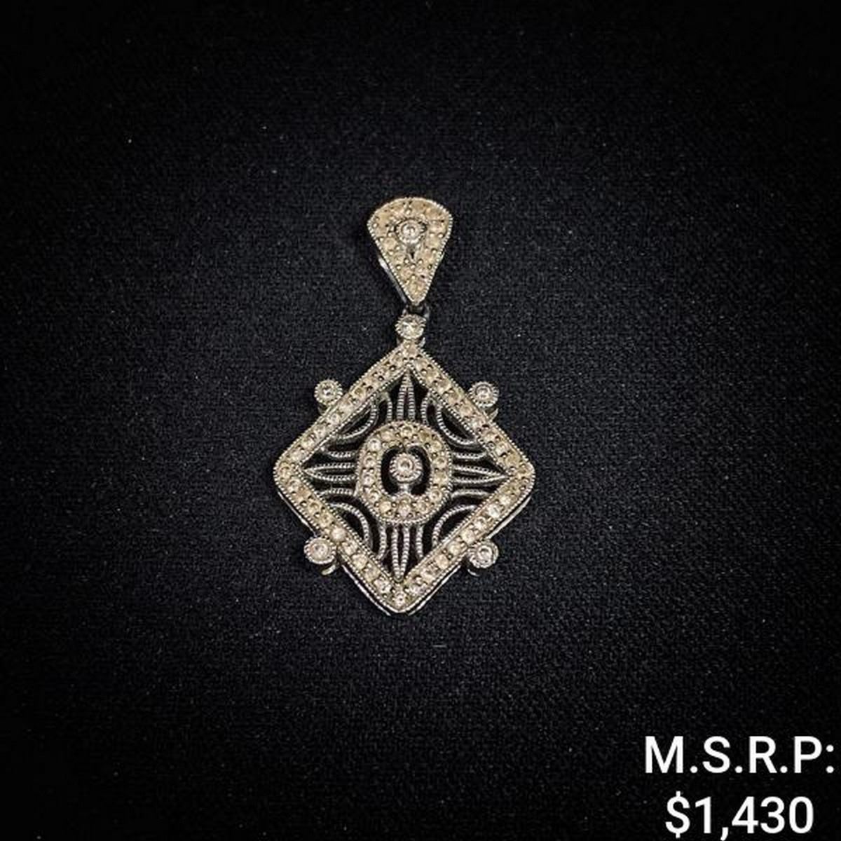 Stylized White-Gold Pendant /w Diamond Inlay.