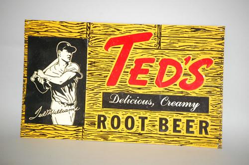 (2) TIN LITHO TED WILLIAMS ROOT BEER ADVERTISING SIGNS
