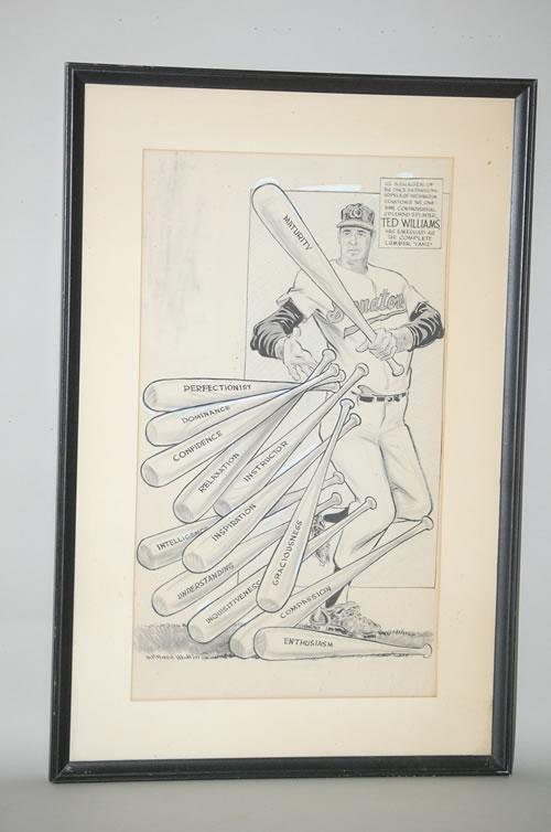 WILLARD MULLIN ORIGINAL ART OF TED WILLIAMS AS MANAGER OF WASHINGTON ...