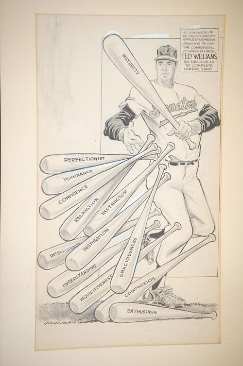 WILLARD MULLIN ORIGINAL ART OF TED WILLIAMS AS MANAGER OF WASHINGTON ...