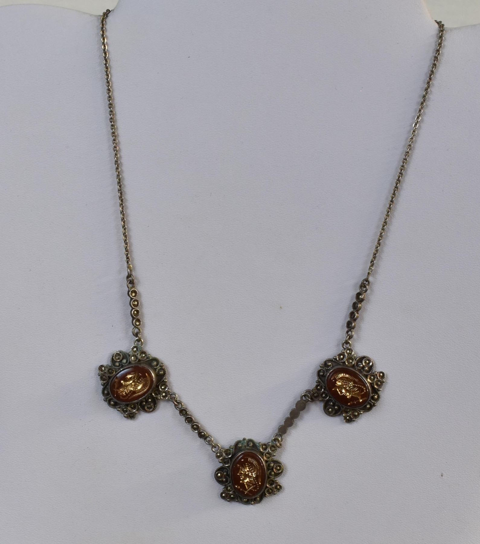 Estate Marcasite Pendant Necklace on Sterling Silver Chain