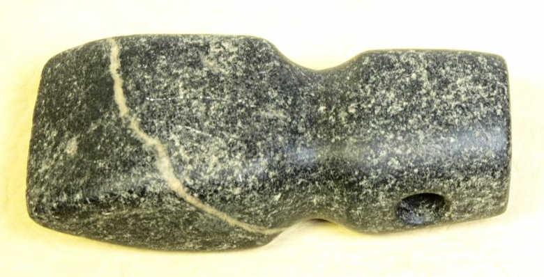 Black granite carved stone pipe tomahawk head