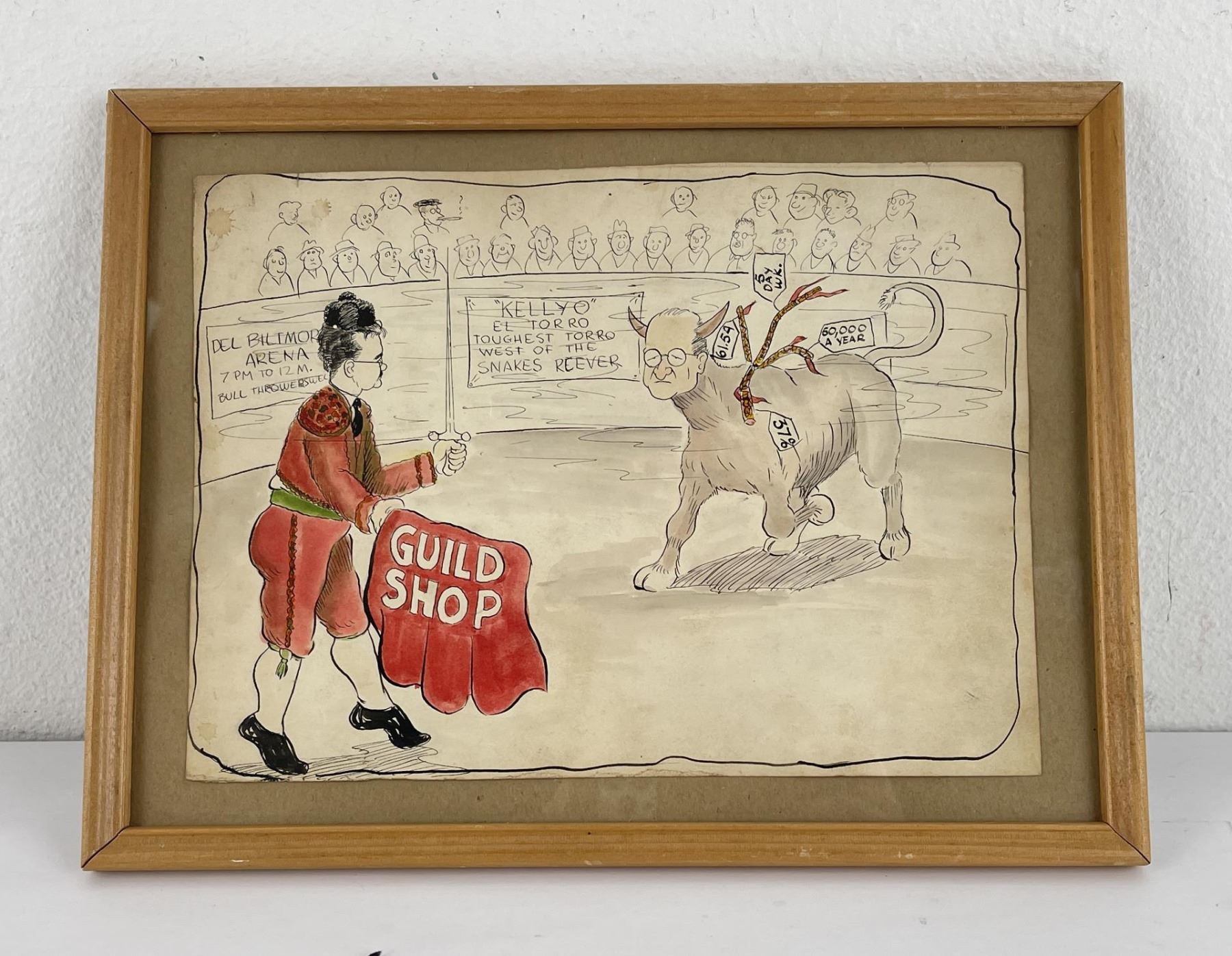 Antique Pro Labor Union Political Cartoon Painting