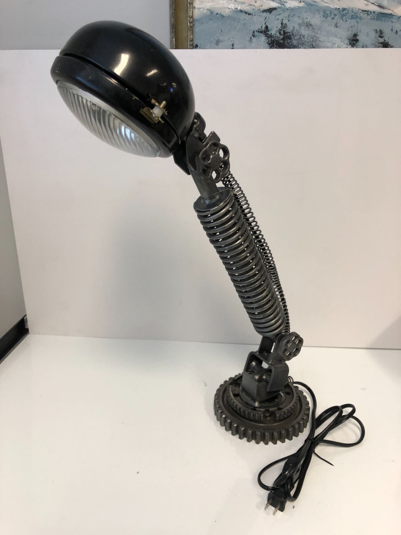 Industrial shock/gear & headlight table lamp