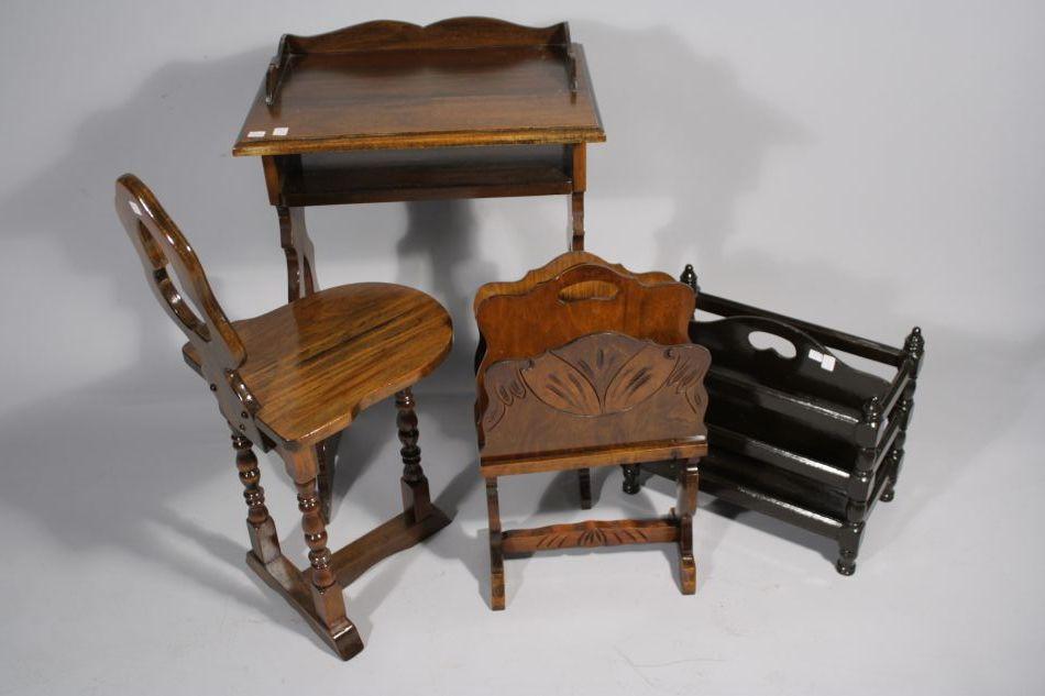 A Vintage Telephone Table and Chair, Together with a Canterb