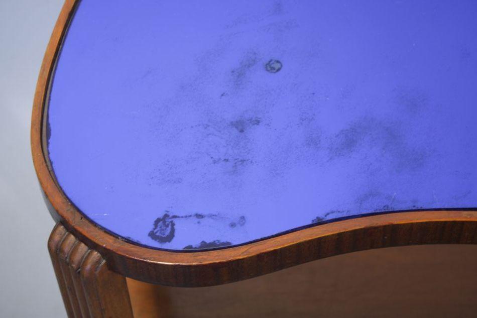 Three Art Deco Side Tables with Mirrored Blue Tops.