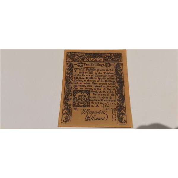 1780 Continental Currency - 241 Year Old - Ten Shillings in Colonial ...