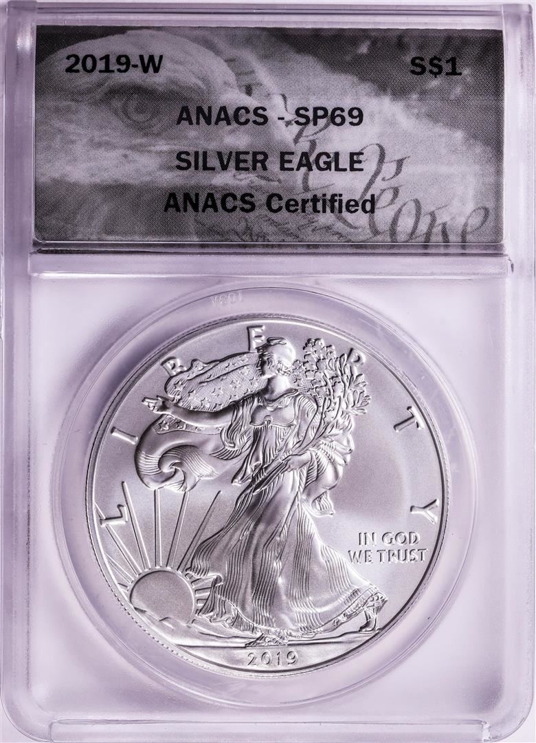 2019-W $1 Burnished American Silver Eagle Coin ANACS SP69