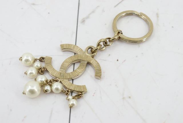Chanel Gold-tone CC Logo Pearl Key Chain