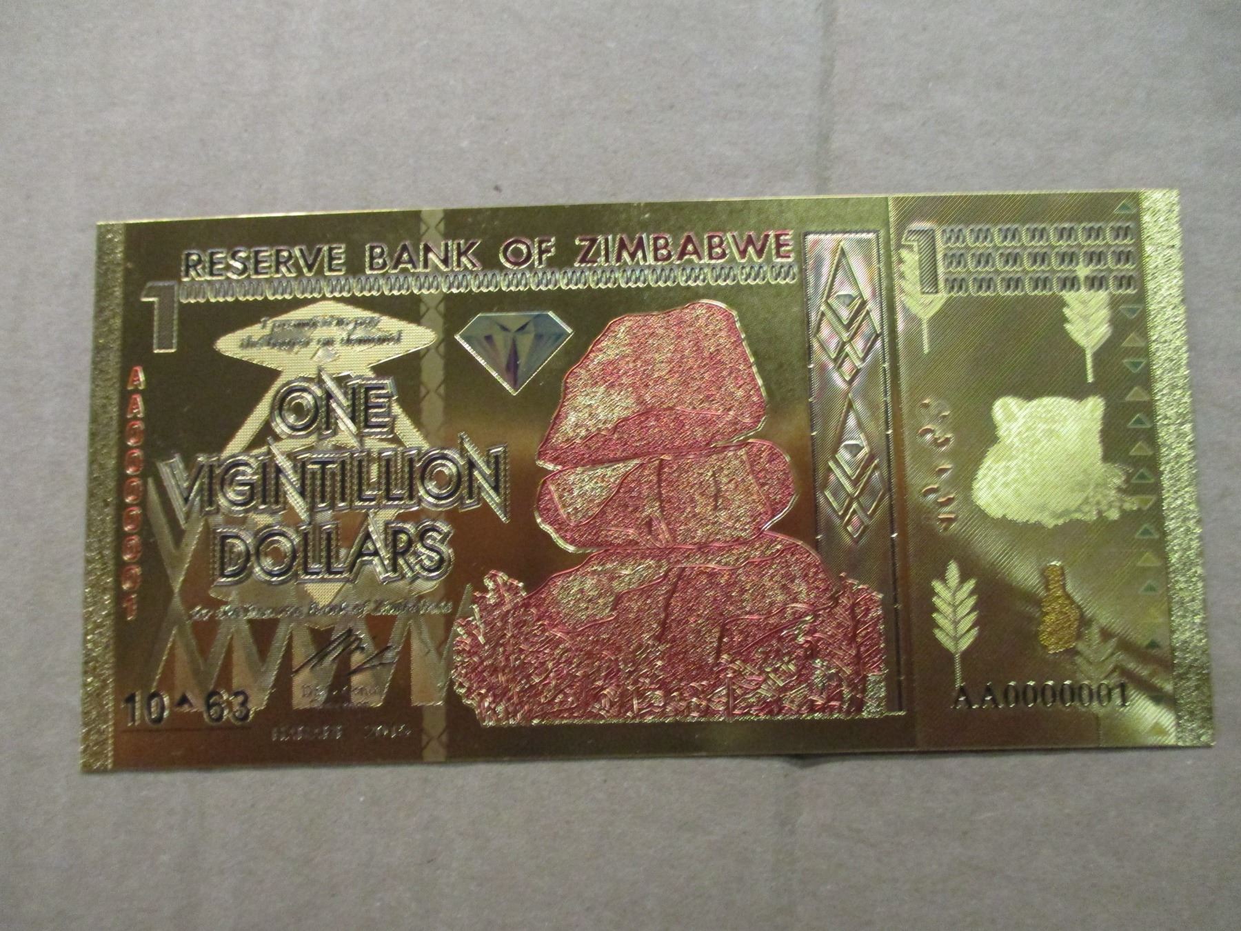 GOLD FOIL COLORIZED ONE VIGINTILLION BANK NOTE (NOT LEGAL TENDER)