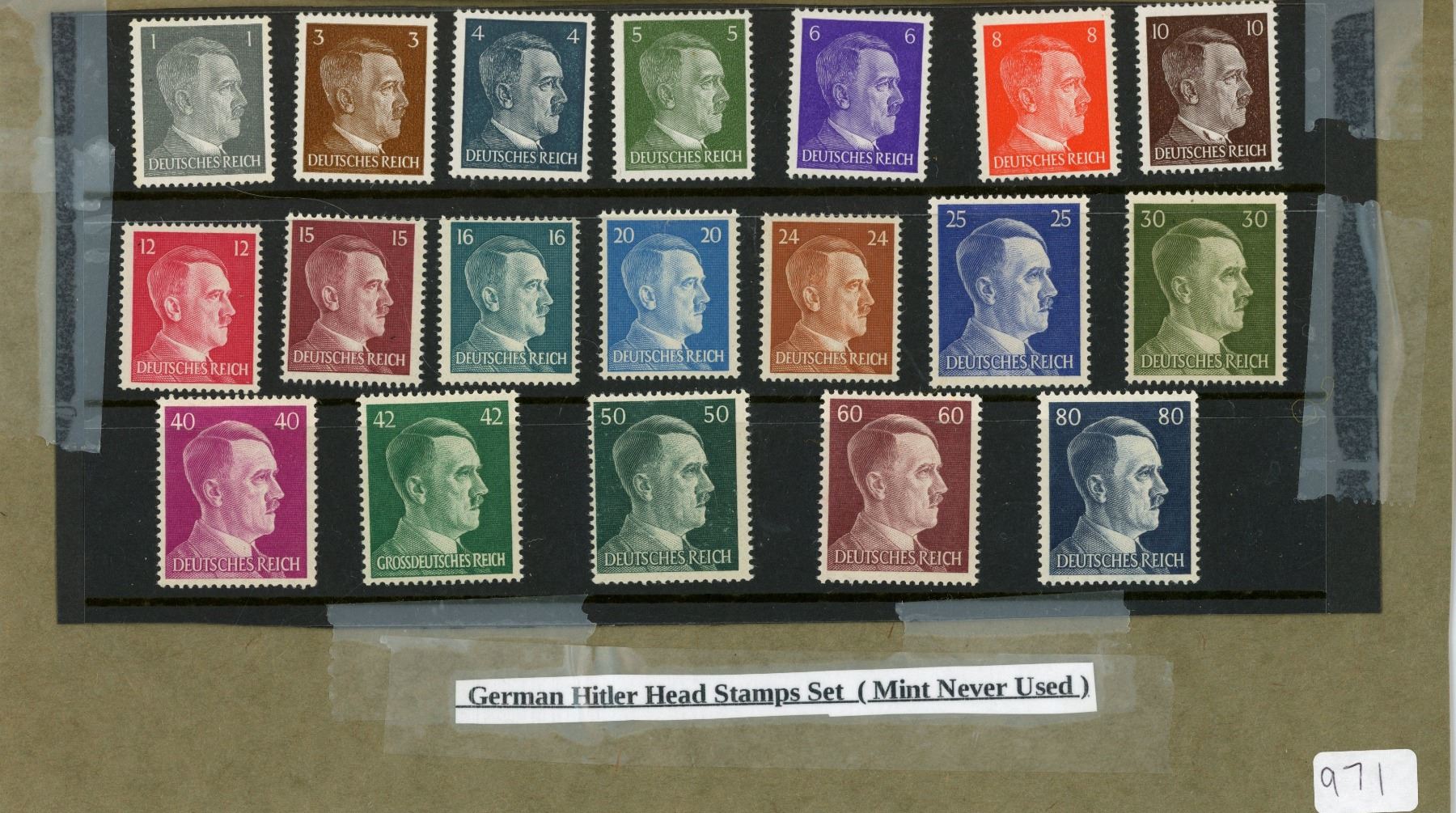 19X German Hitler Head Stamps Set (mint never used) - Schmalz Auctions