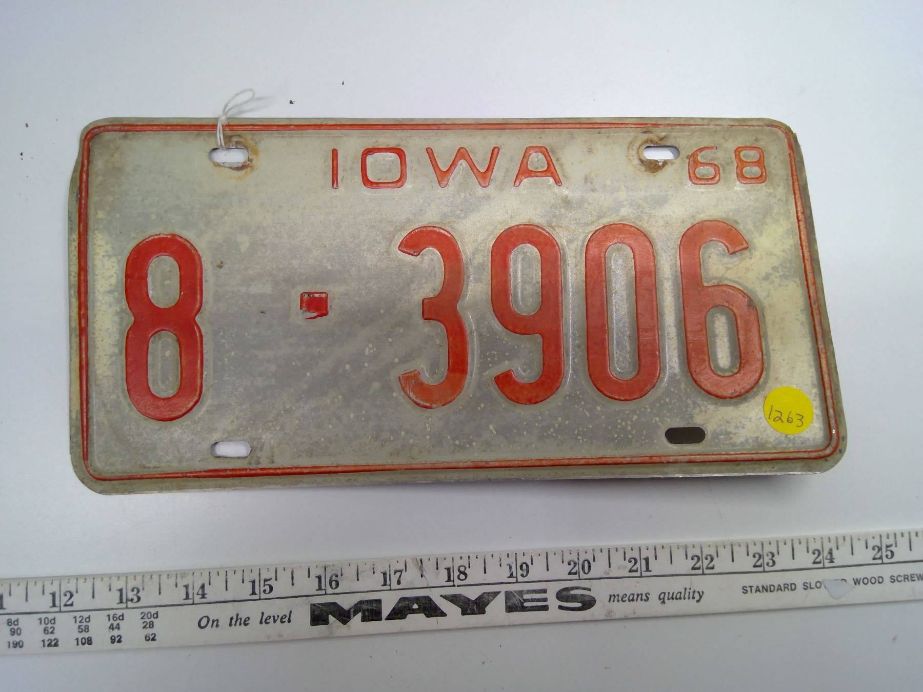 1968 Iowa License Plate (8-3906) - Schmalz Auctions