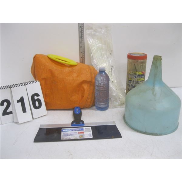 Tarp/Funnel/Drywall Putty Knife & More