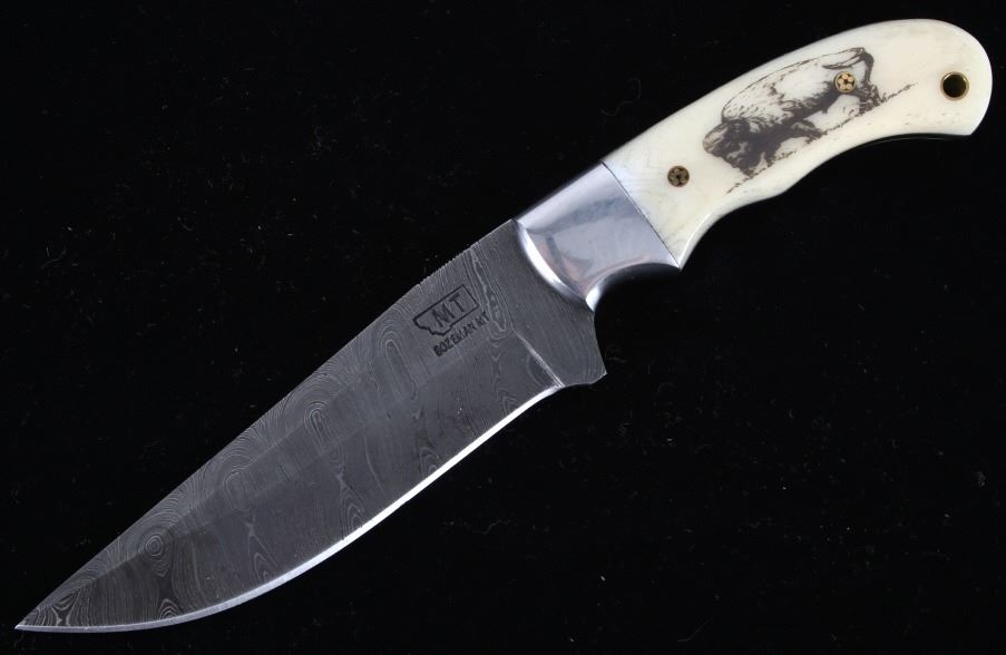Yellowstone Buffalo Scrimshaw Damascus M.T. Knives