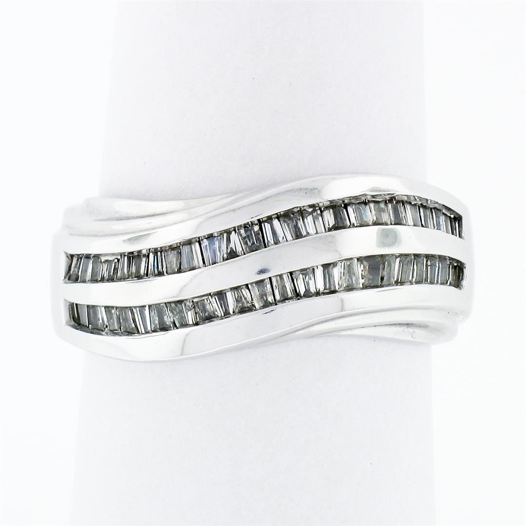 14k White Gold 0.75 ctw Dual Row Channel Set Baguette Diamond Wavy Wave ...