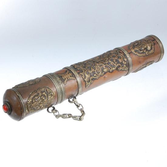 Tibetan Brass Prayer Scroll Tube (ANT-077)