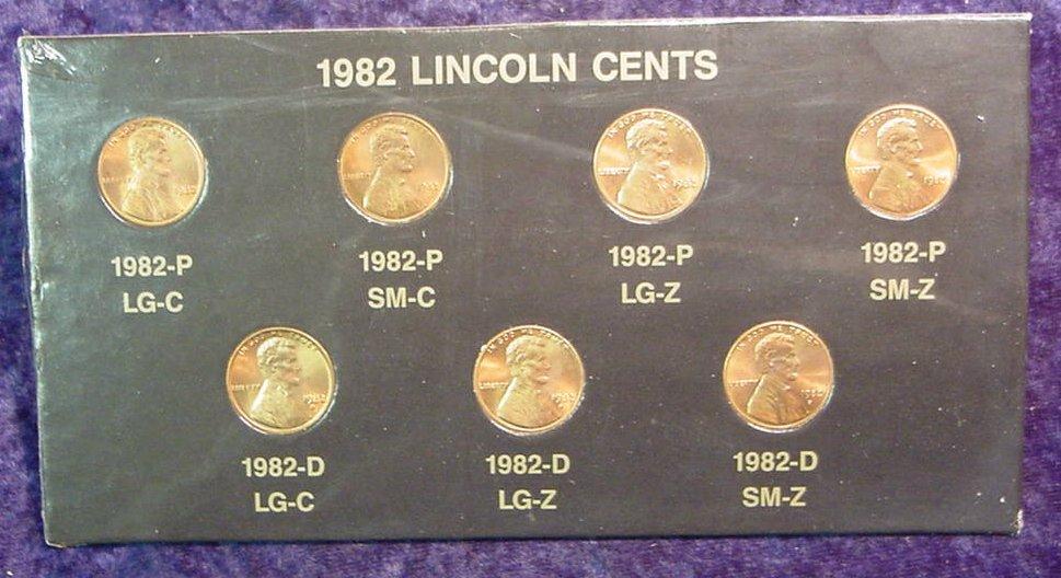 Set 1982 7-Variety Lincoln Cents. BU.