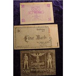 (3) Counterfeit Nazi Prison Camp 50 pffenig Note.