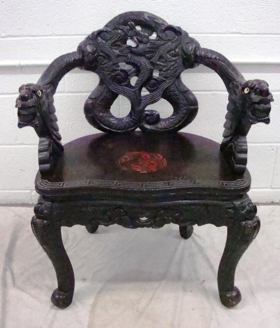 Heavily Carved Chinese Dragon Chair