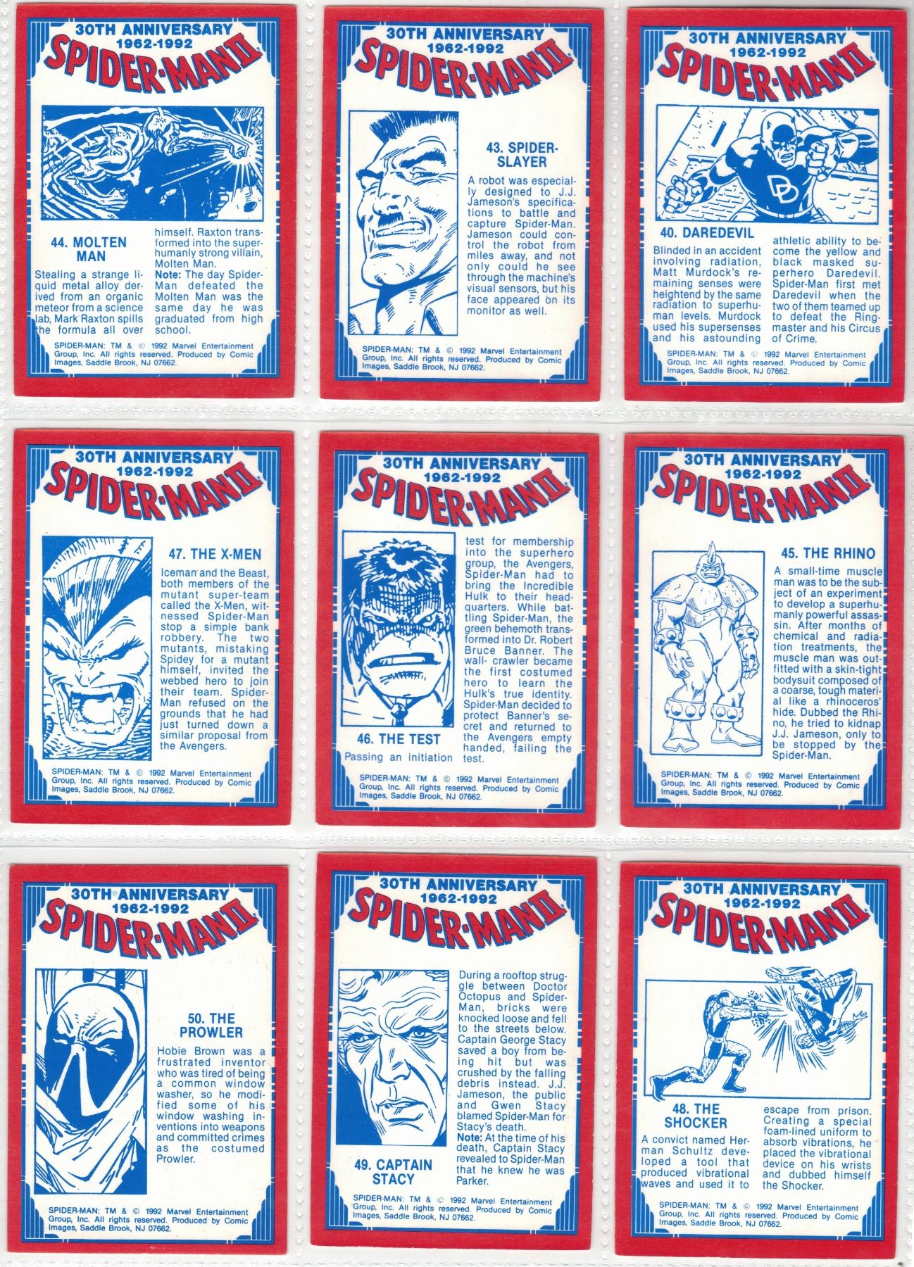The Amazing Spider-Man 30th Anniversary 1962-1992 - 1992 Marvel Tading ...