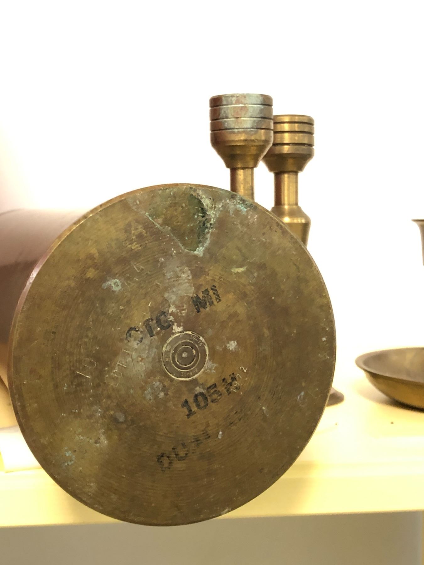 4 antique brass collectibles - World War II artillery shell casing ...