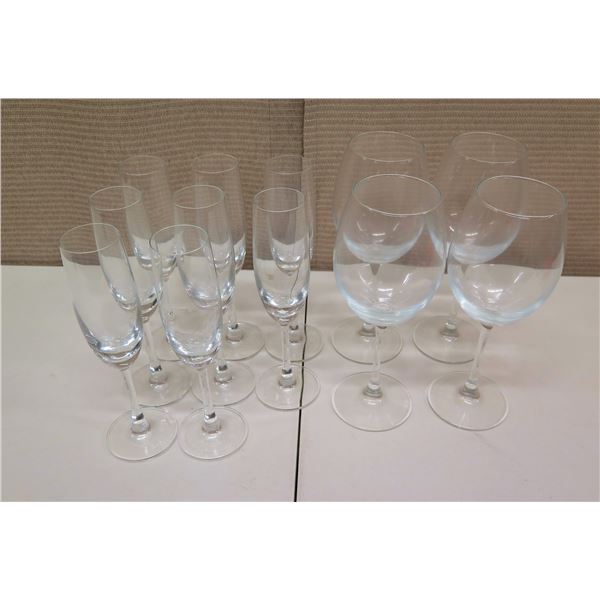 Qty 8 Stemmed Champagne Flutes And 4 Wine Glasses