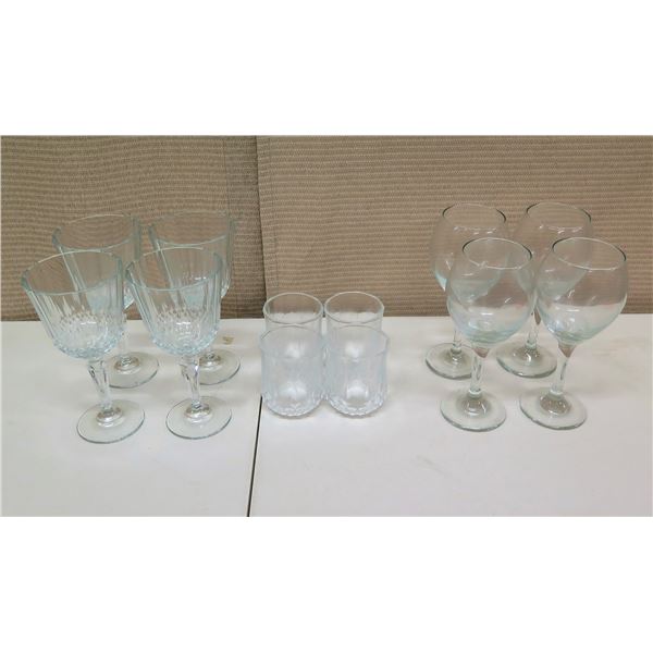 Qty 4 Stemmed Wine Glasses 4 Cut Glass Wine Glasses And 4 Hi Ball Glasses