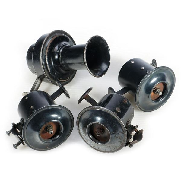 Four Antique Automobile Push Plunger Klaxon Style Horns