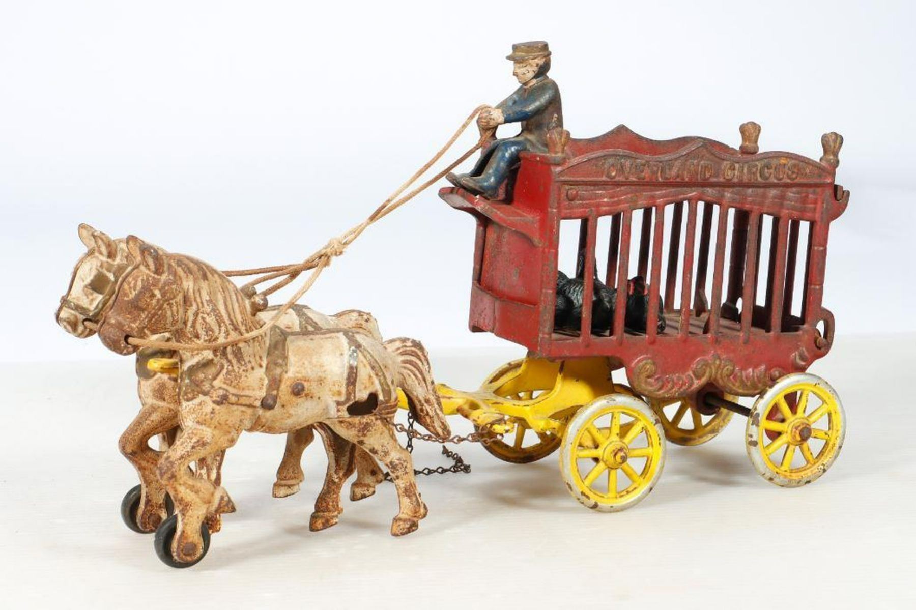 Cast Iron Toy Overland Circus Wagon, Bell Ringing Horses, Parker Vises ...