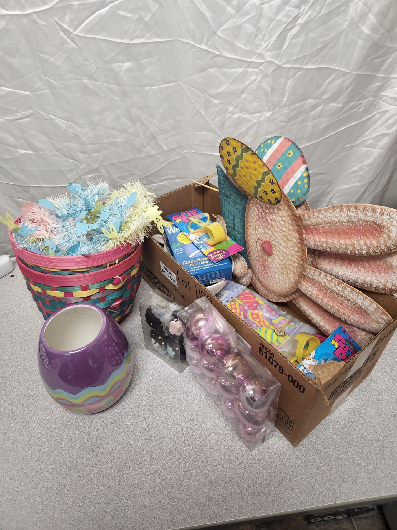 Easter Lot (Toy Eggs, Dishes, Yard Décor, Bags, Vase, Baskets, Decorations)