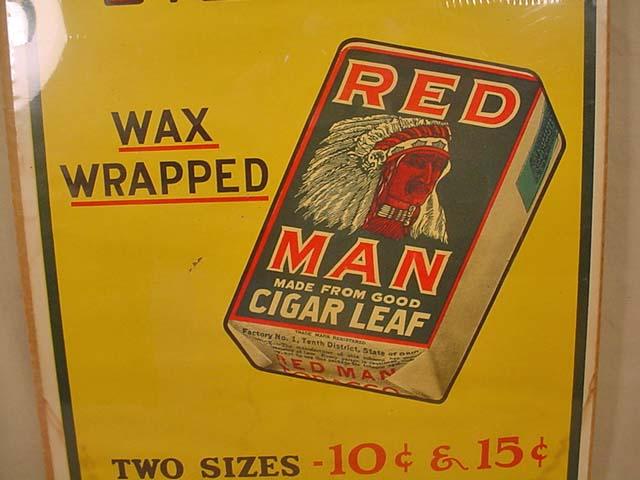 VINTAGE RED MAN CHEWING TOBACCO ADVERTISING SIGN