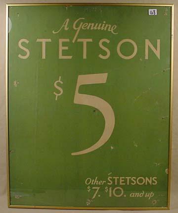 VINTAGE STETSON HATS STORE ADVERTISING SIGN / POST