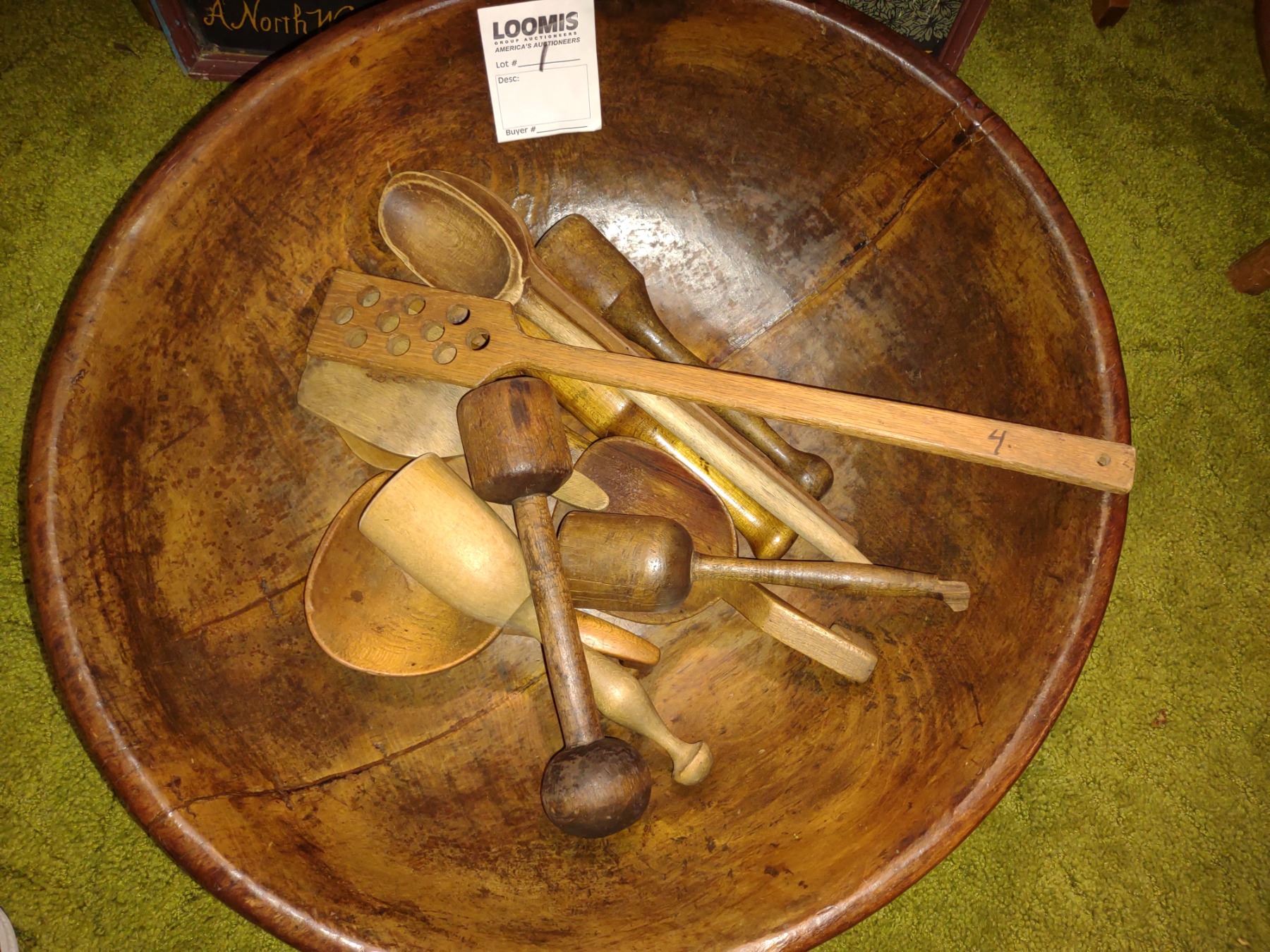 PRIMITIVE 25" WOOD MIXING BREAD BOWL. BEAUTIFUL CONDITION, PRIMITIVE ...