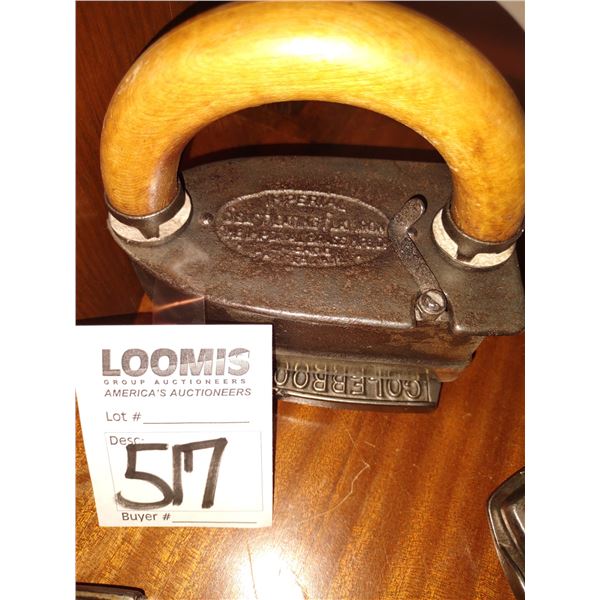 IMPERIAL SELF HEATING FLAT IRON W/ WOODEN HANDLE, COLEBROOKEDALE TRIVET