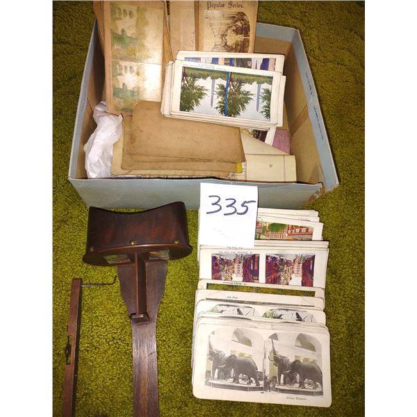 ANTIQUE STEREOSCOPIC 3-D PHOTO CARD VIEWER WITH EXTRA CARDS