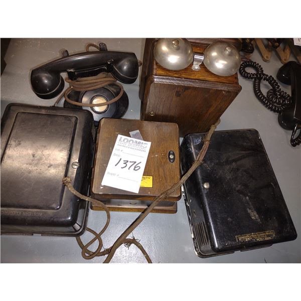 4 WALL RINGER BOXES, 1 VINTAGE PHONE