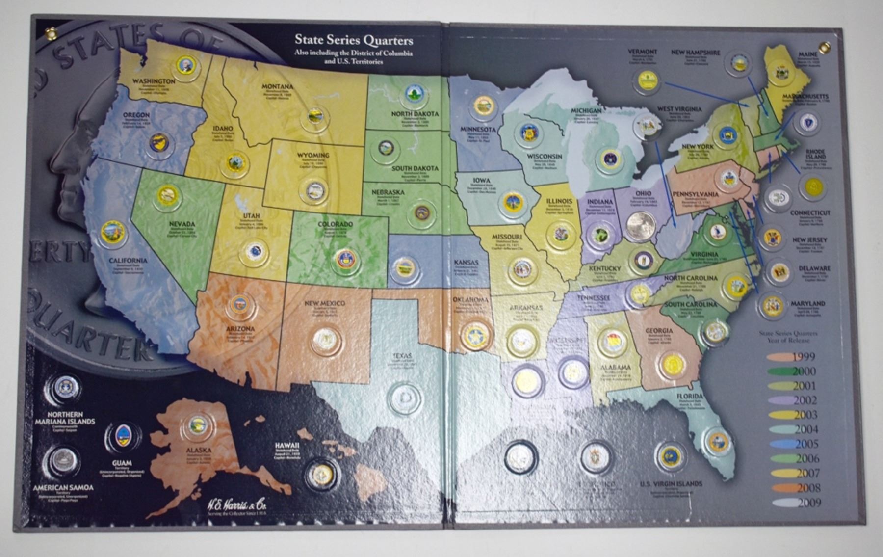 STATE QUARTER COLLECTOR'S MAP - H.E. HARRIS