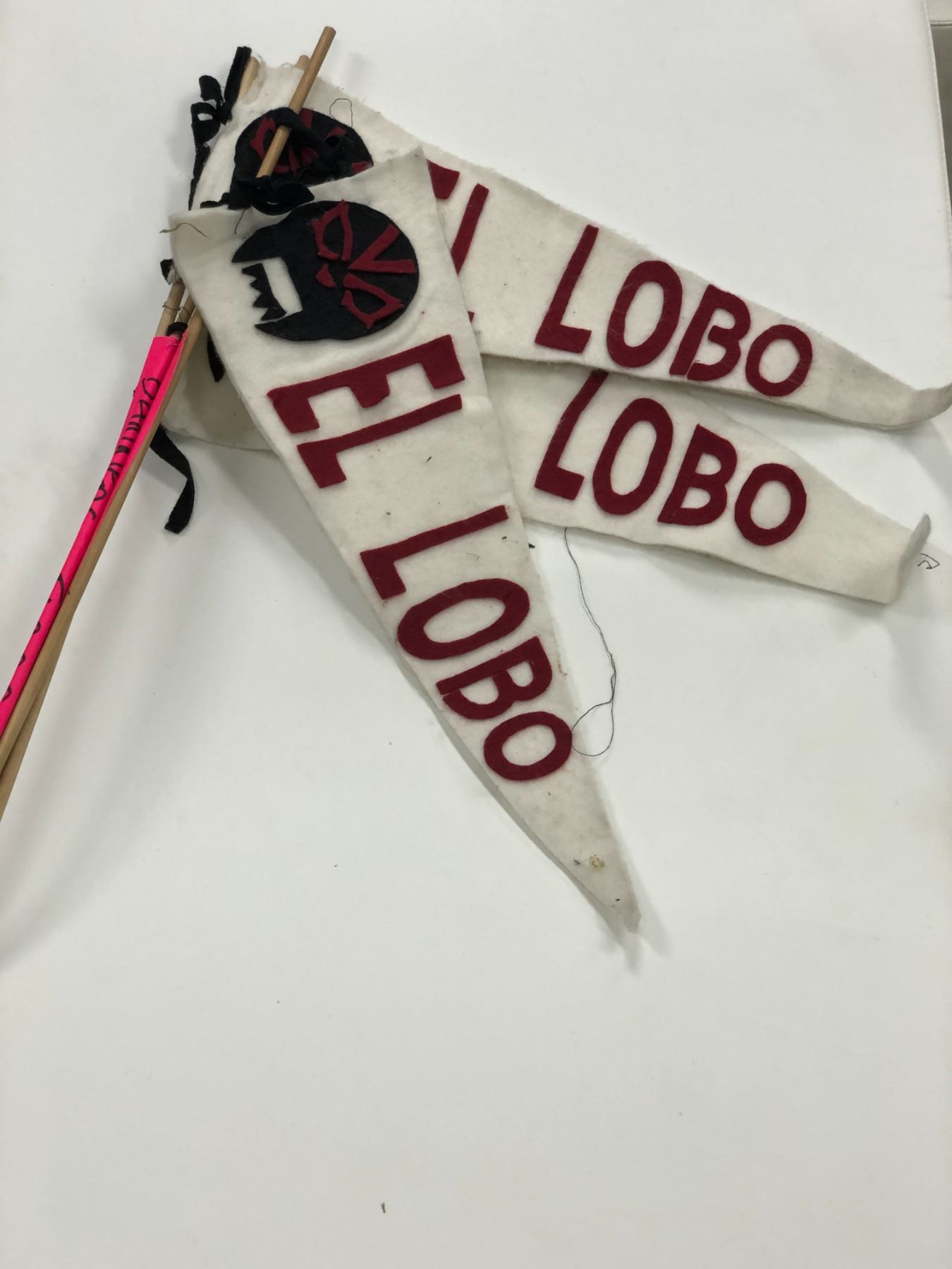 Group of 3 white/red/black "El Lobo" pendant flags (From the superhero ...