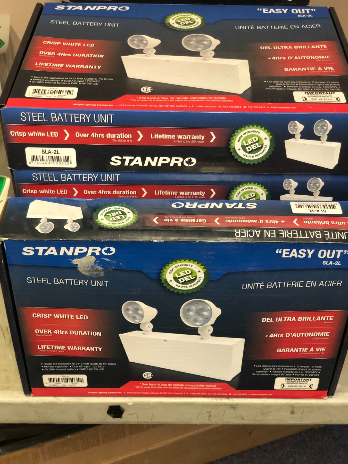 Group of 6 "New" stanpro LED emergency lights - steel battery units ...