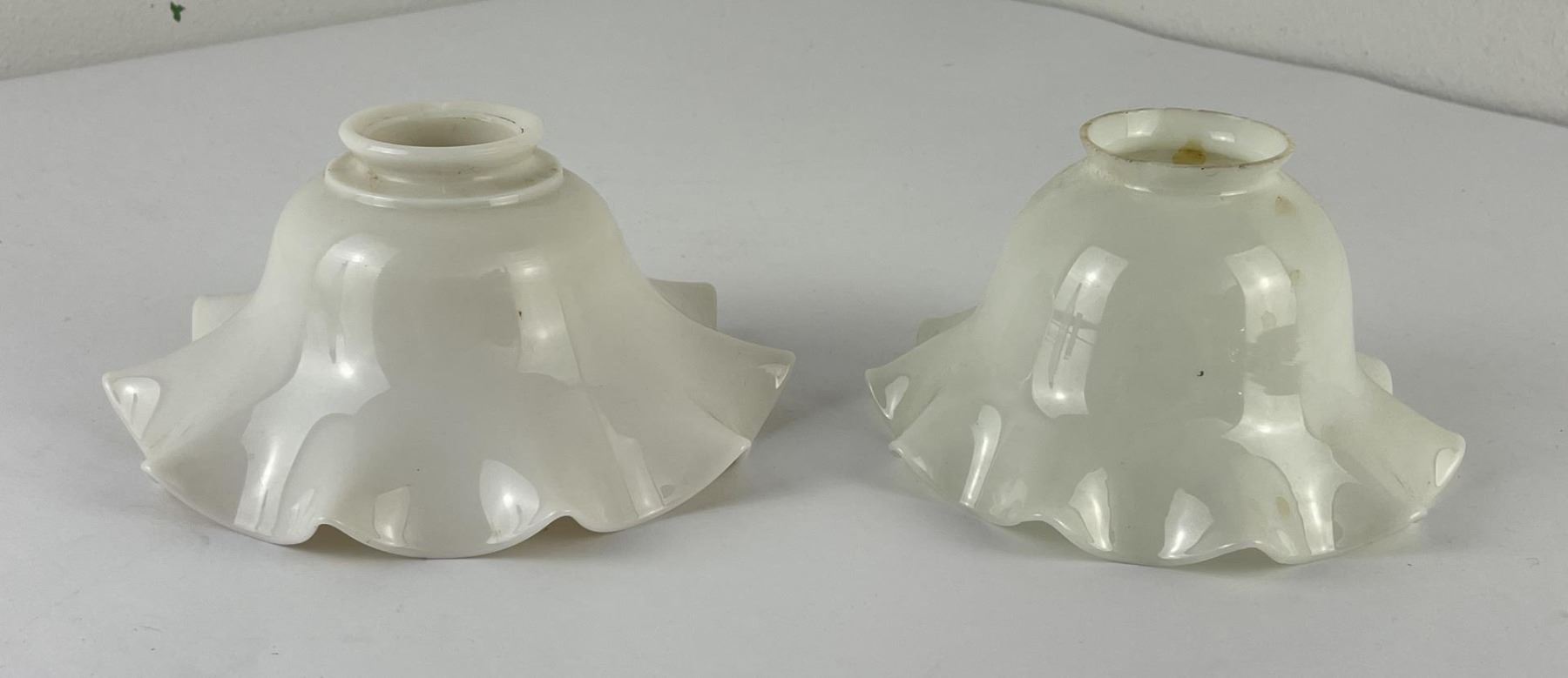 Pair of Antique Ruffled Glass Lamp Shades