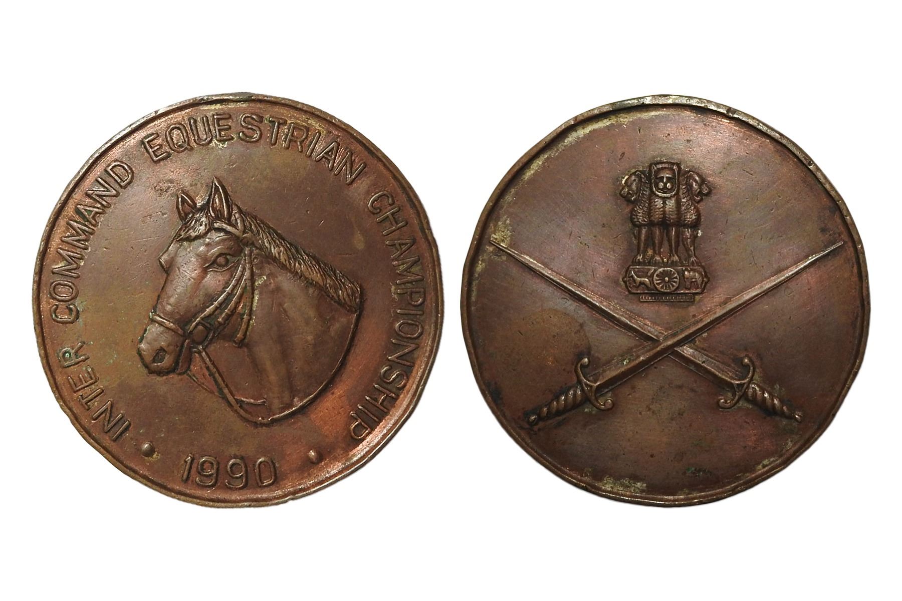 Indian Army Equestrian Sports Medallion: Large circular copper ...