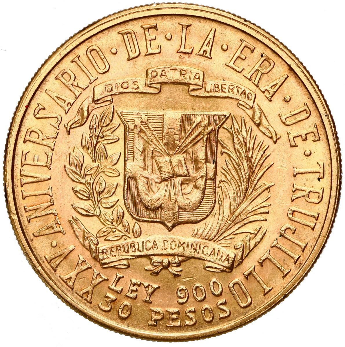 Dominican Republic Gold 30 Pesos 1955 25th Anniversary Of The Dominican Republic Gold 30 Pesos 1955 25th Anniversary Of The