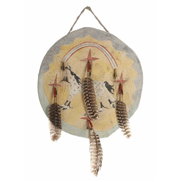Lakota Sioux Polychrome Painted Large Hide Shield
