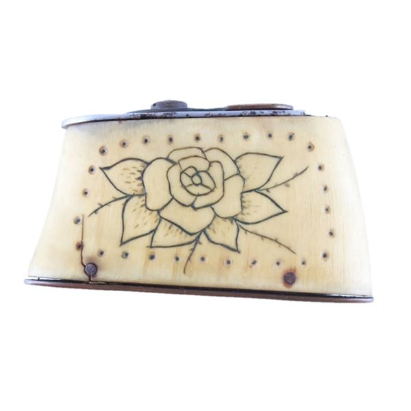 Scrimshaw Carved Polished Bone Snuff Box c. 1950's