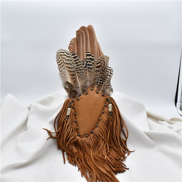 Abenaki Nation Leather and Feather Dance Fan Abenaki Nation Leather and Feather Dance Fan