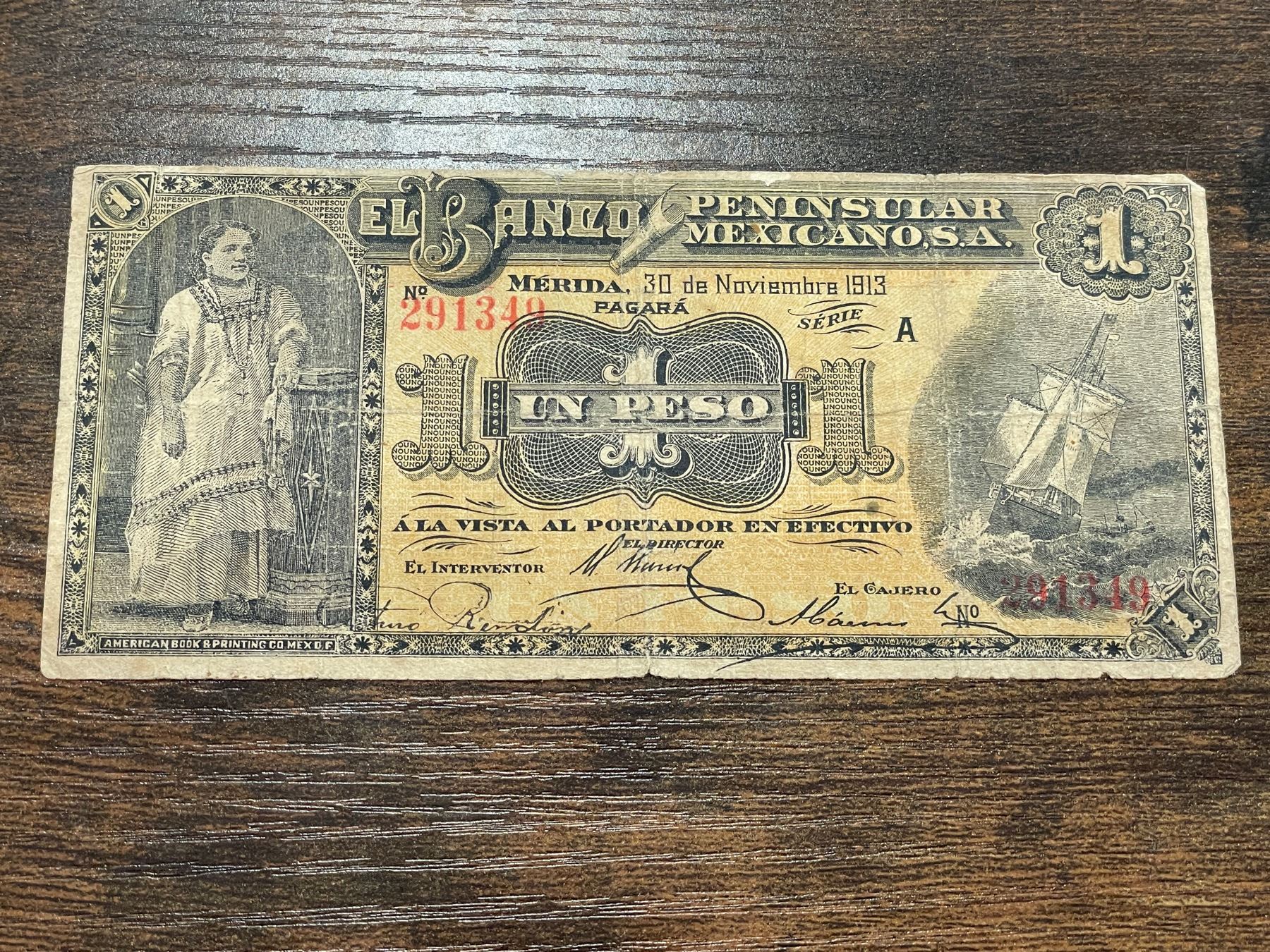 1913 Mexico revolutionary 1 peso banknote