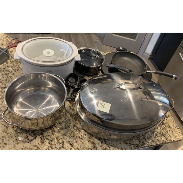 Rival Crock Pot Model 3730 Slow Cooker And Assorted Pots And Pans