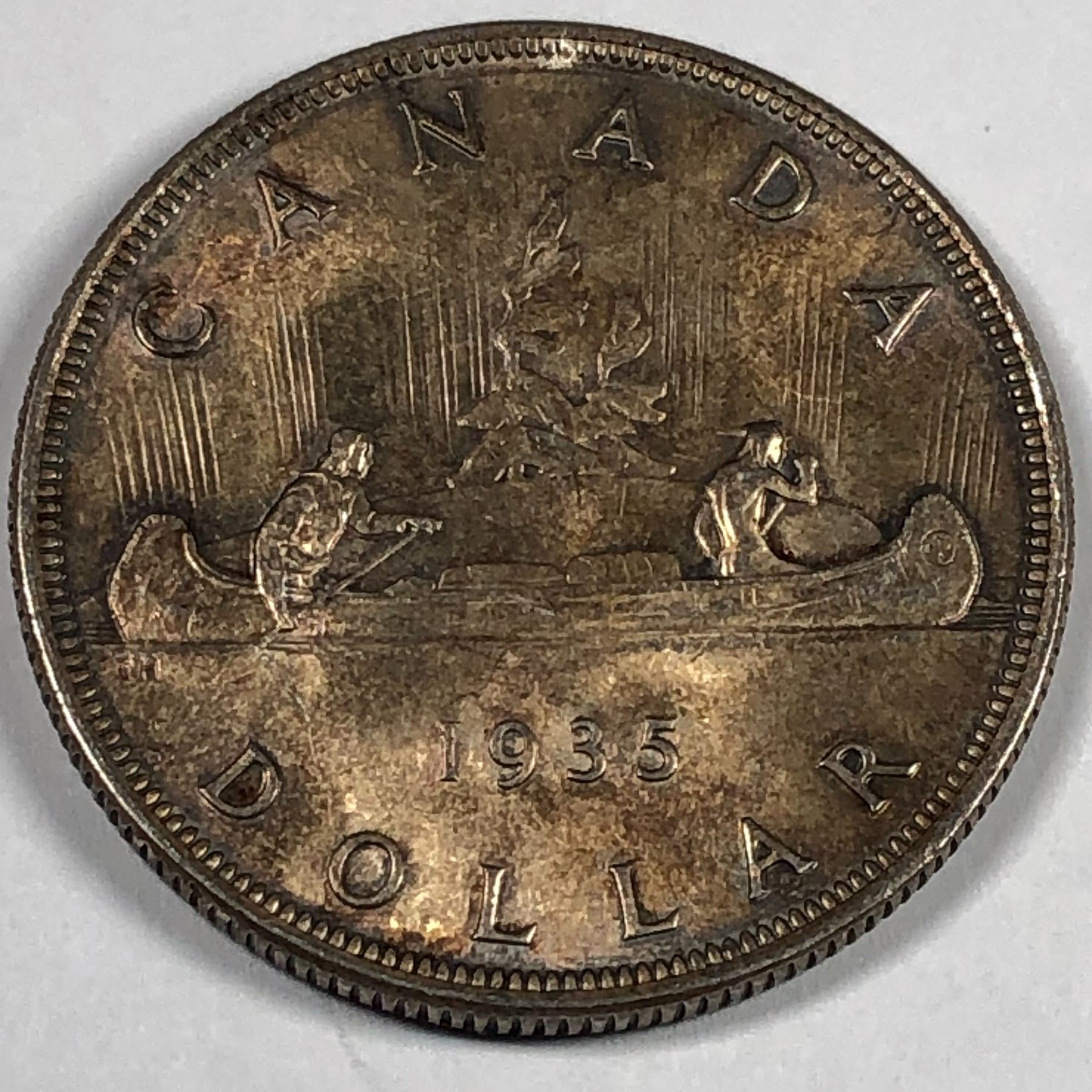 1935 King George V Canadian Silver Dollar Golden Toned