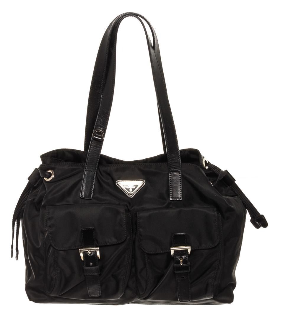 Prada Black Tessuto Nylon Two-Pocket Tote Bag