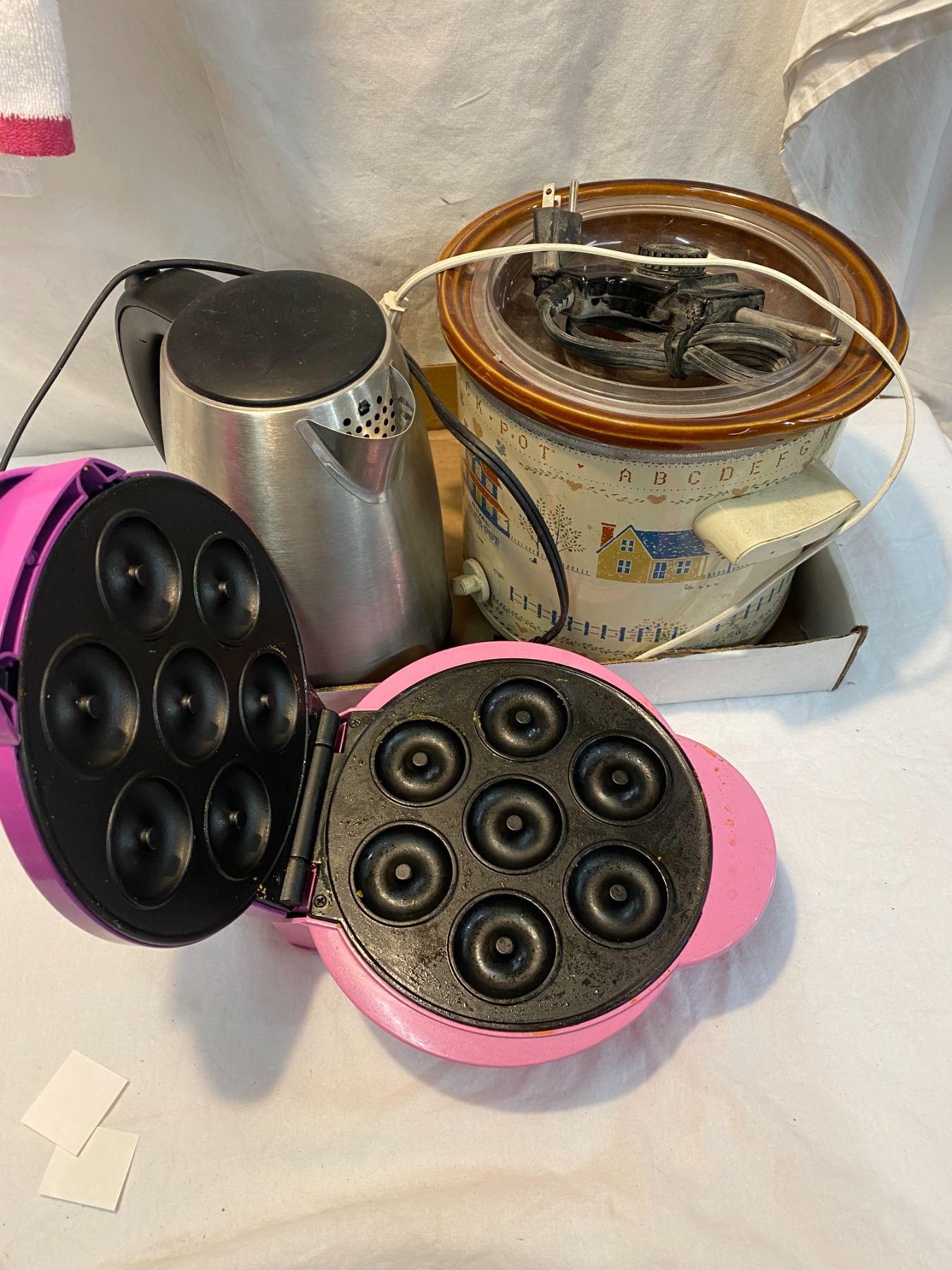 Crock pot, donut maker and kettle